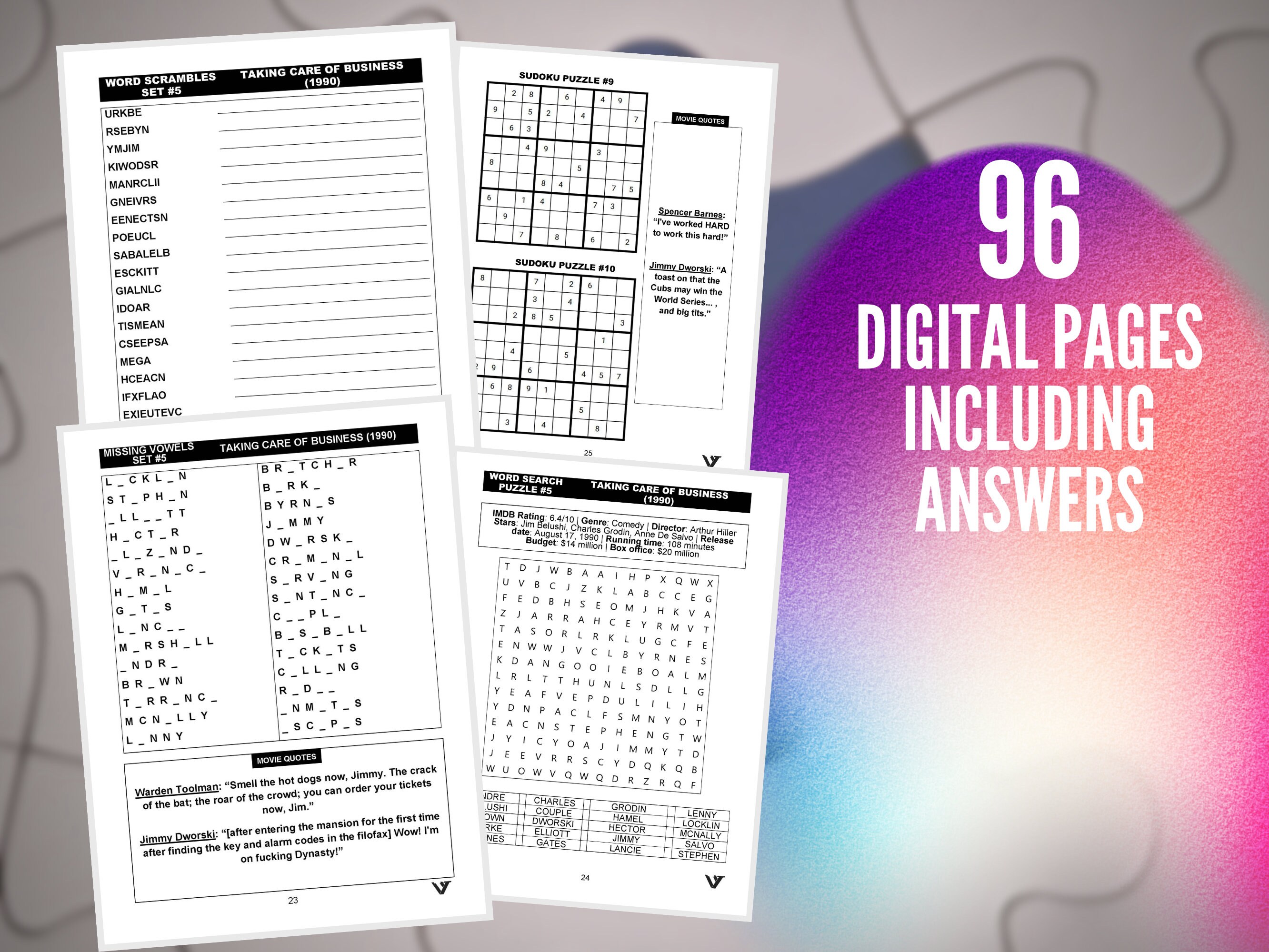 100 Baseball Movie Puzzle Printable PDF, Instant Download Word Search ...