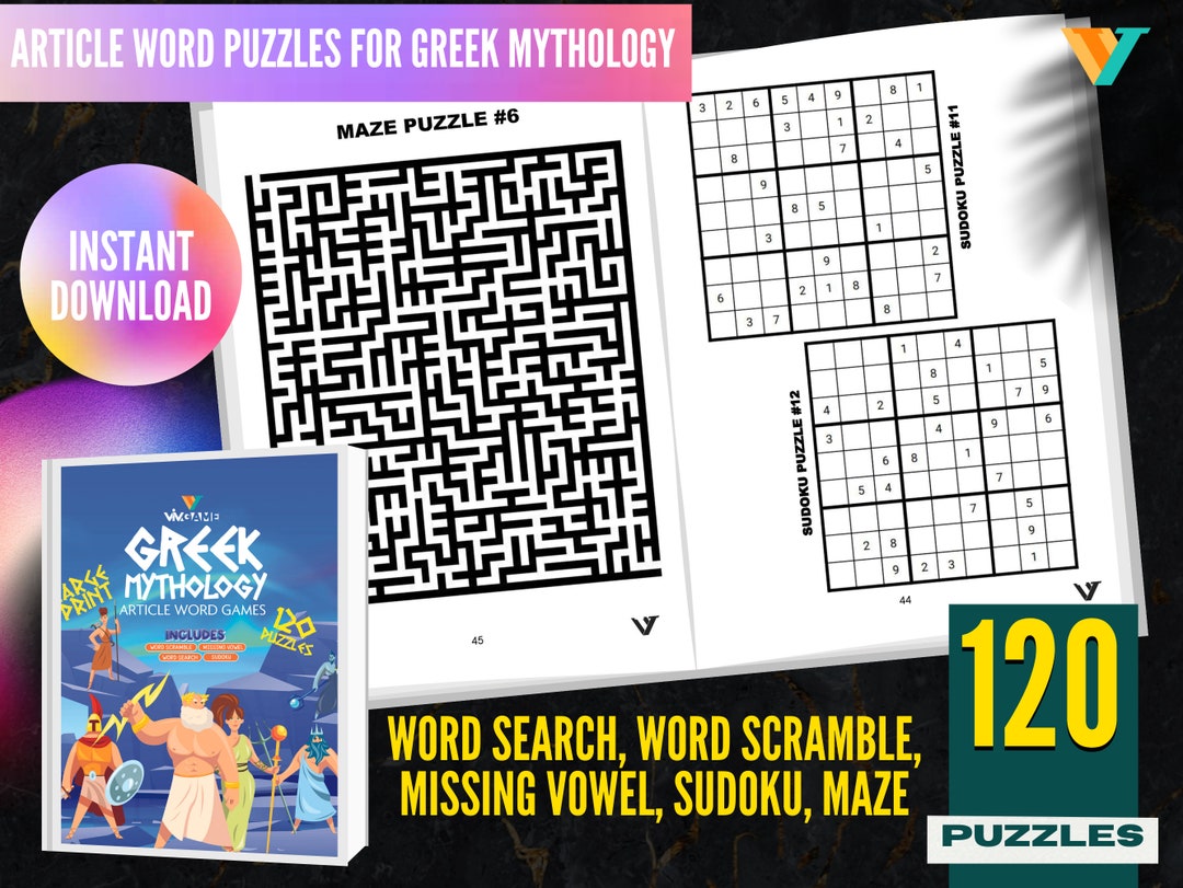 120 Greek Mythology Related Word Puzzle, Articles Vol. 1 Instant ...