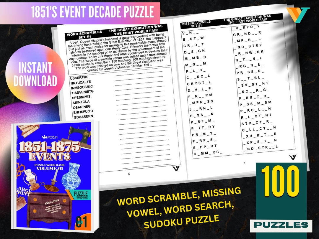 1851-1875's Events Related Puzzle Word Game V1 100 Pages - Etsy