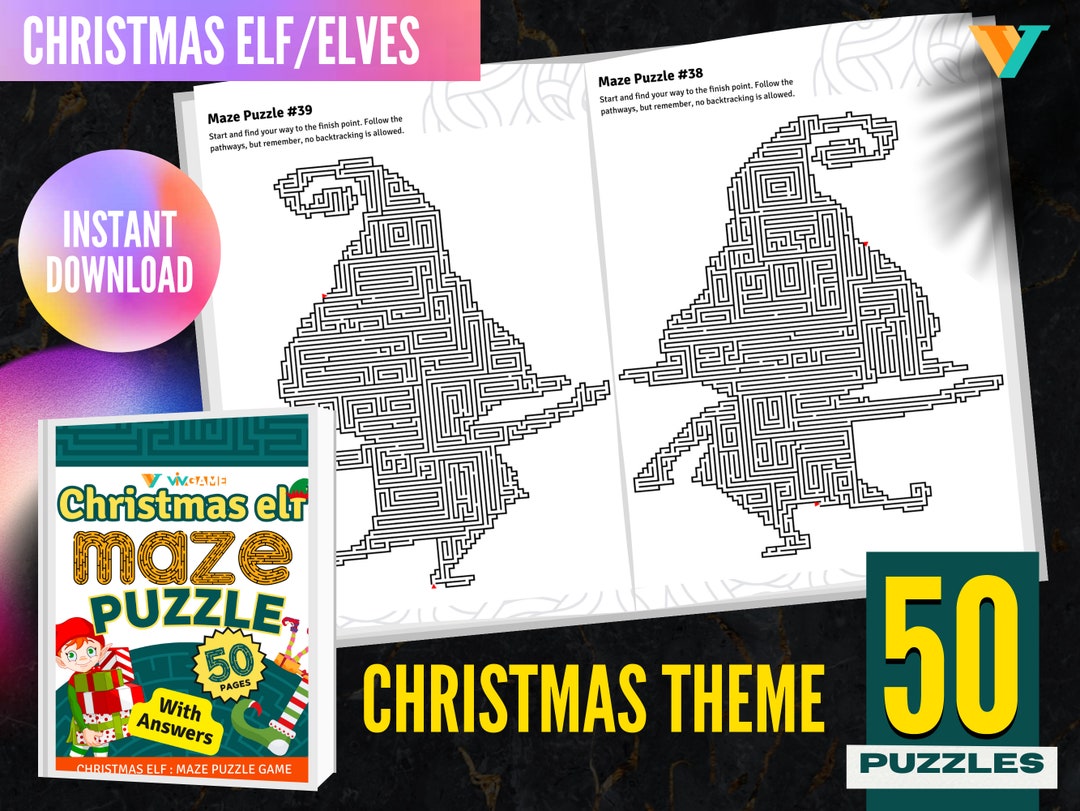 50 Pages Christmas Elf Elves Maze Puzzles With Answer, Instant Download ...