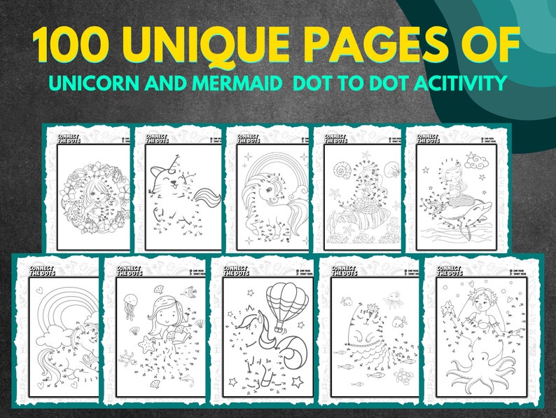 Unicorn and Mermaid Dot to Dot Coloring Book, Kids Activities Kits ...