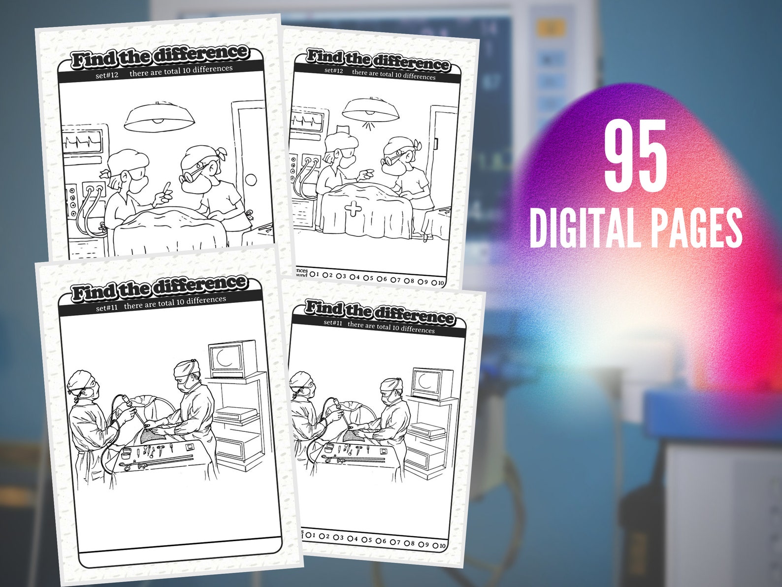 Hospital Spot the Difference, Coloring Printable Pages for Children ...