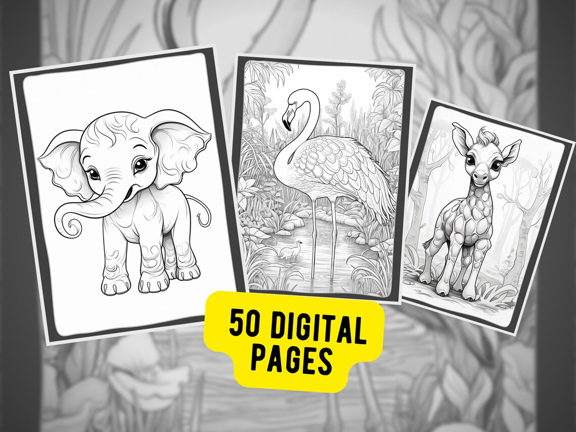 50 Safari Wild Animals Coloring Pages, Instant Download, Wildlife ...