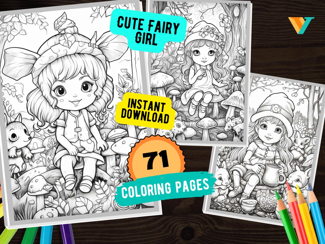 71 Cute Woodland Fairy Coloring Book, Adults Kids Instant Download ...