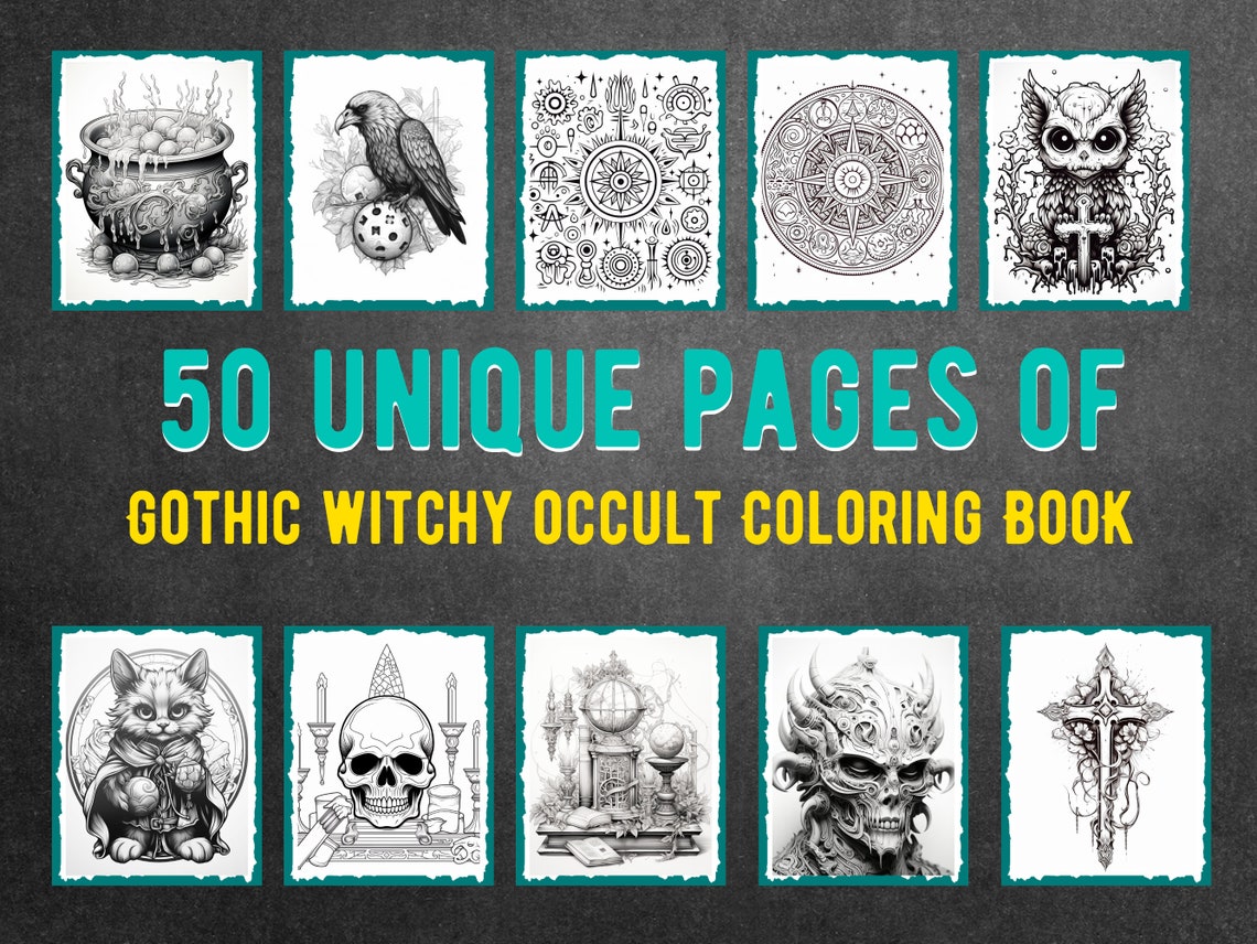 Gothic Witchy Occult 50 Coloring Pages for Adult, Instant Download ...