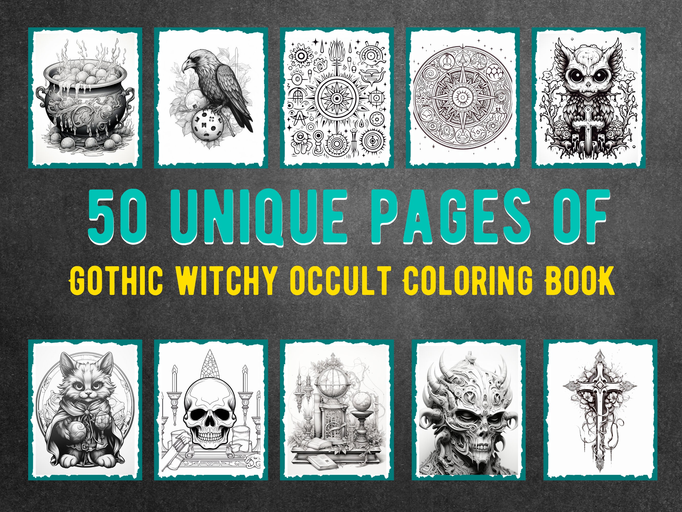 Gothic Witchy Occult 50 Coloring Pages for Adult, Instant Download ...