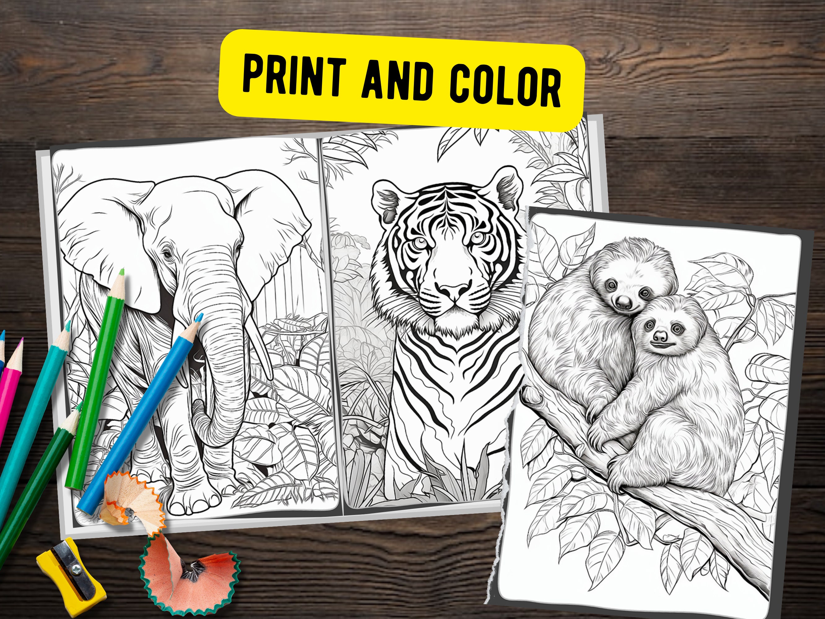 50 Wild Animal Coloring Pages Printable PDF, Nature Coloring Book ...