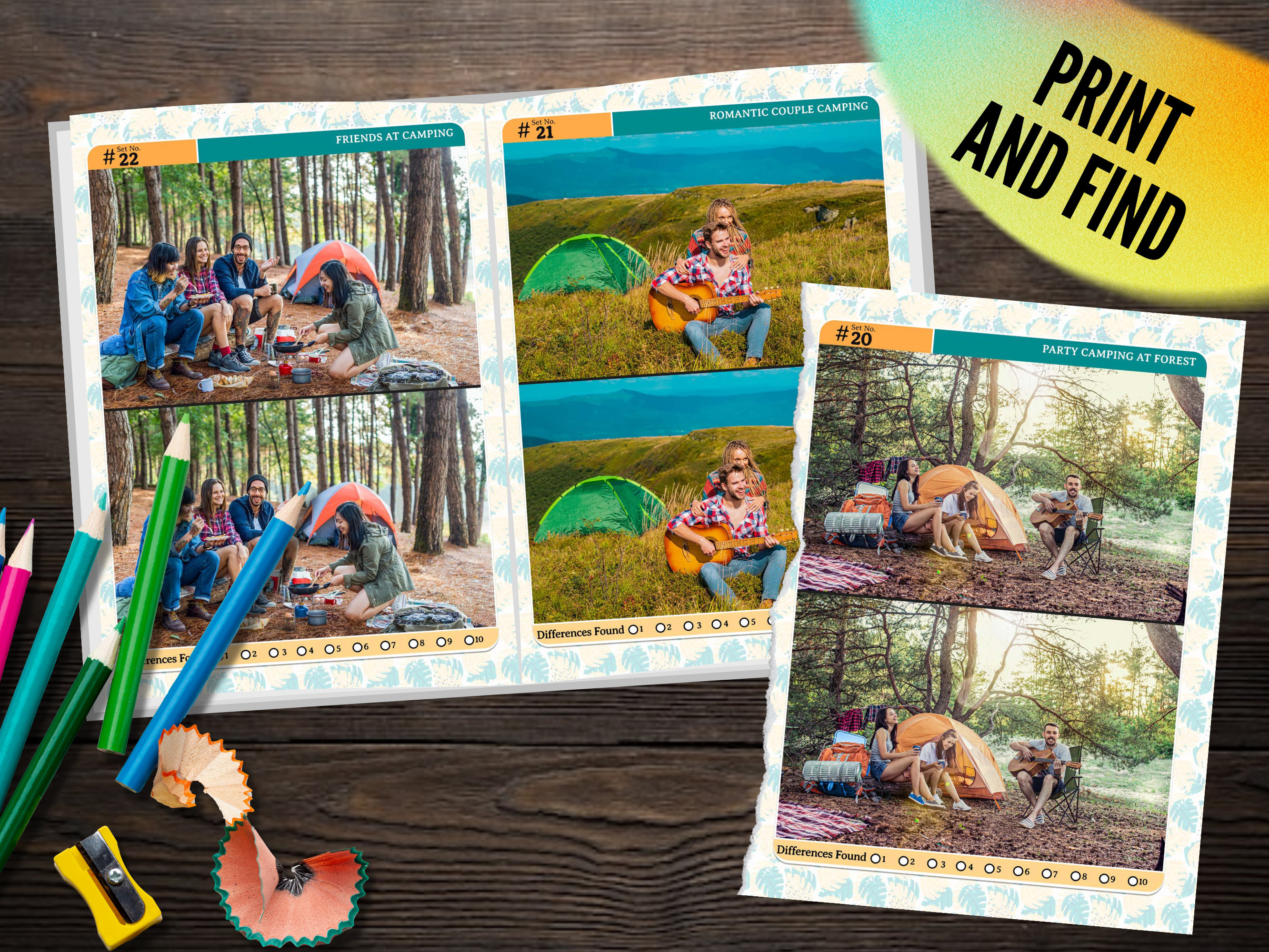 40 Camping Spot the Difference Printable Pages, Instant Download ...