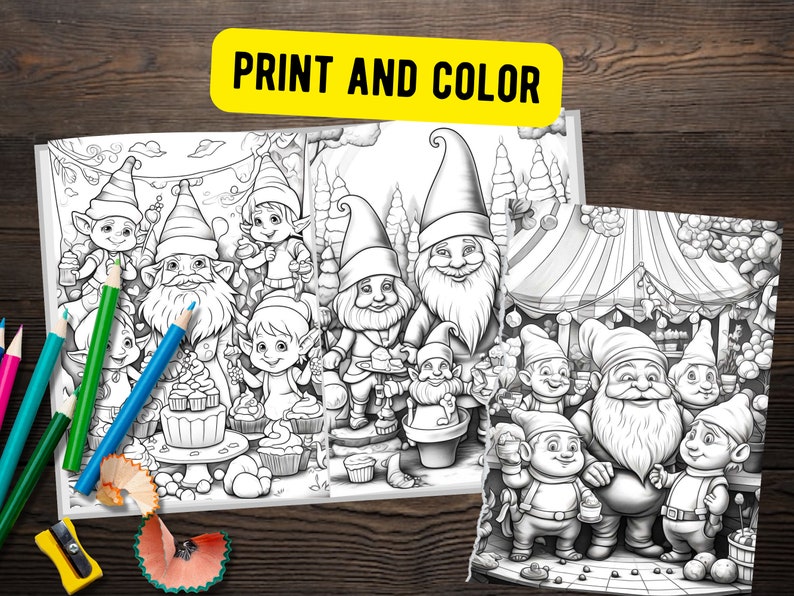 Gnomes Instant Download Printable Digital Coloring for Kids, Coloring ...