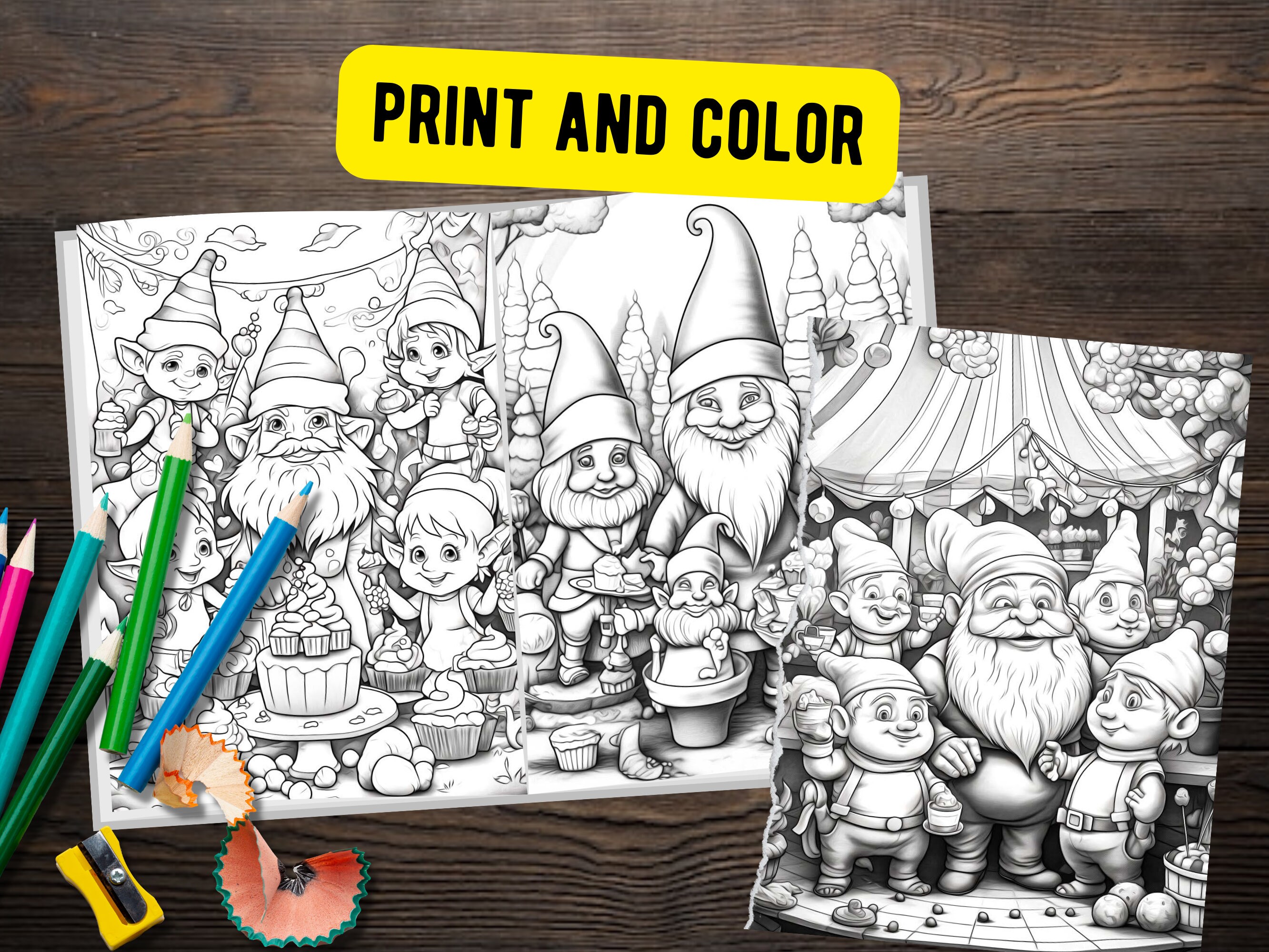 Gnomes Instant Download Printable Digital Coloring for Kids, Coloring ...
