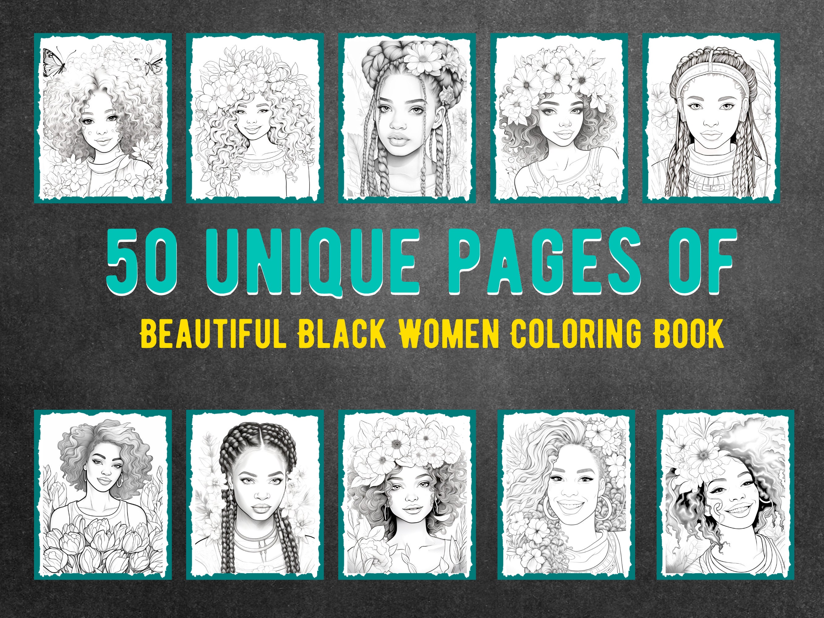 50 Beautiful Black Women Coloring Pages for Adults, Instant Digital ...