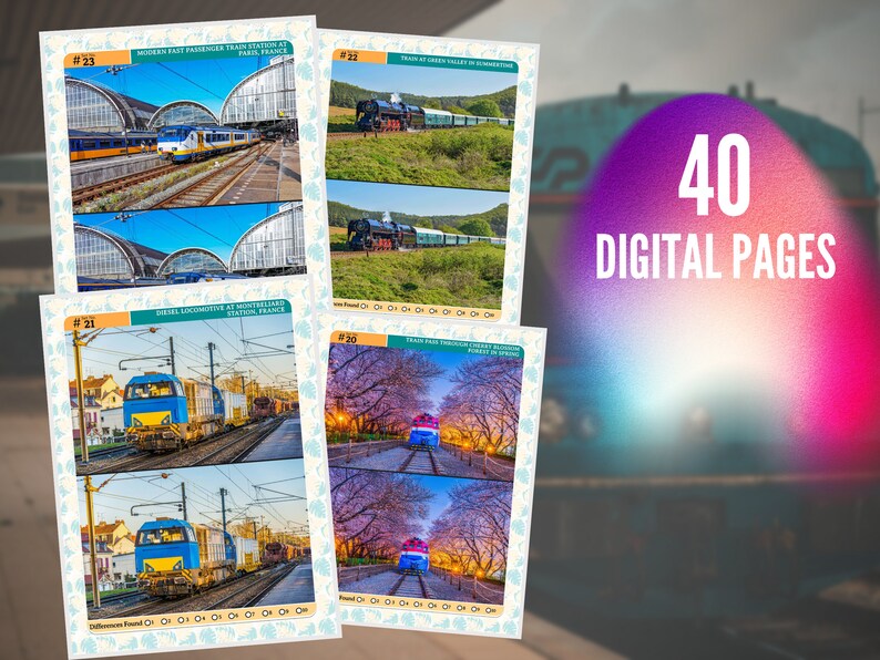 Train Spot the Difference Printable Pages, Find the Difference Instant ...