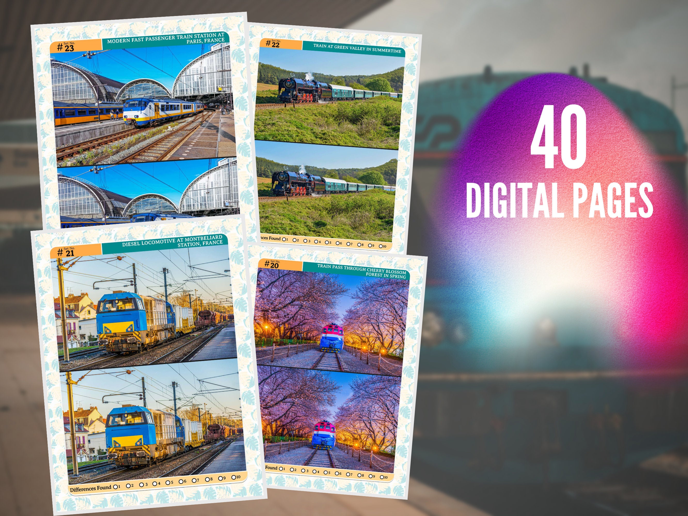 Train Spot the Difference Printable Pages, Find the Difference Instant Downloadable, Digital ...