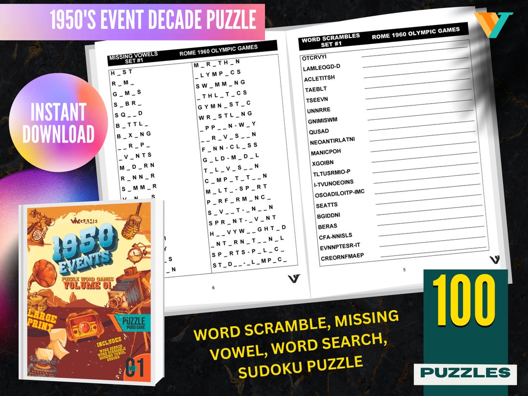 1950's Event Decade Puzzle Word Game V1 100 Pages, Printable PDF ...