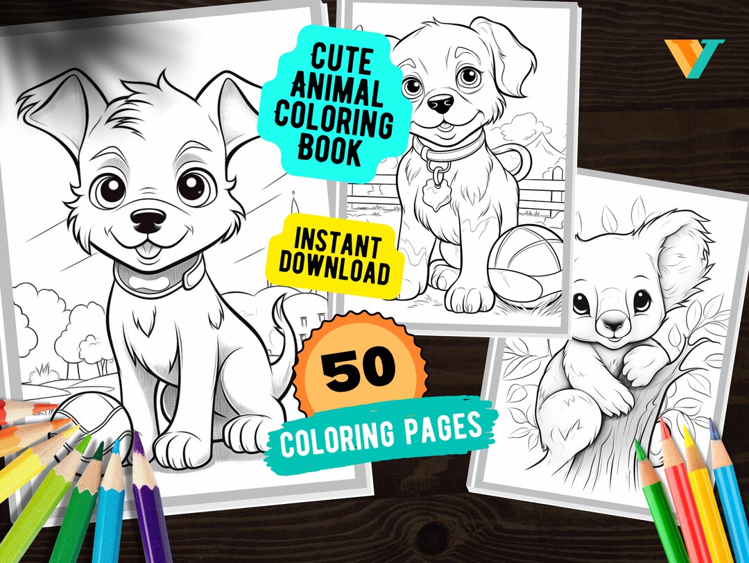 50 Pages Cute Animal Coloring Page, Meditation Calming Coloring Pages ...