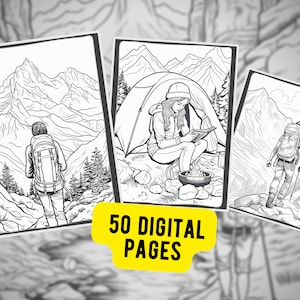 50 Camping Trip Adventure Coloring Pages Printable PDF, Hiking Coloring ...