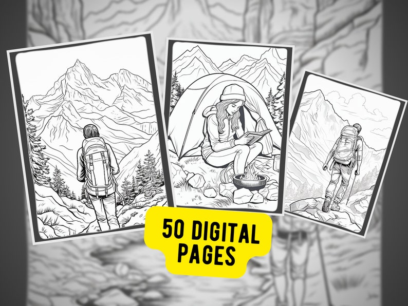 50 Camping Trip Adventure Coloring Pages Printable PDF, Hiking Coloring ...