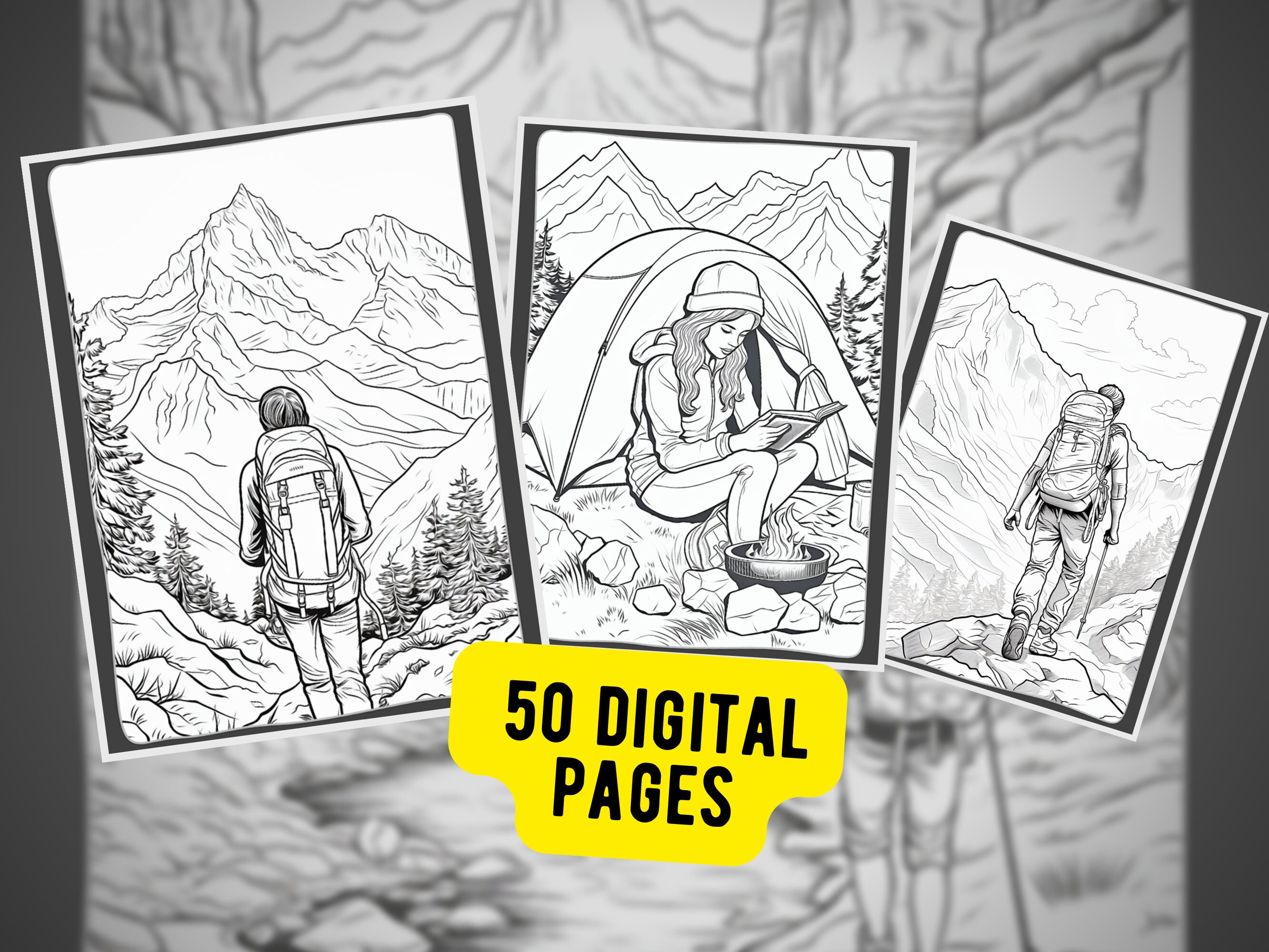 50 Camping Trip Adventure Coloring Pages Printable PDF, Hiking Coloring ...