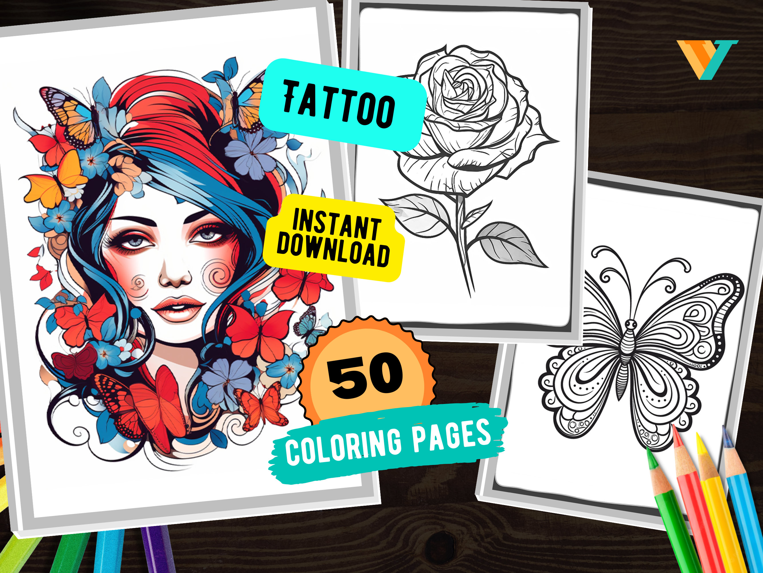 50 Tattoo Coloring Pages Printable PDF, Beautiful Tattoo Coloring ...