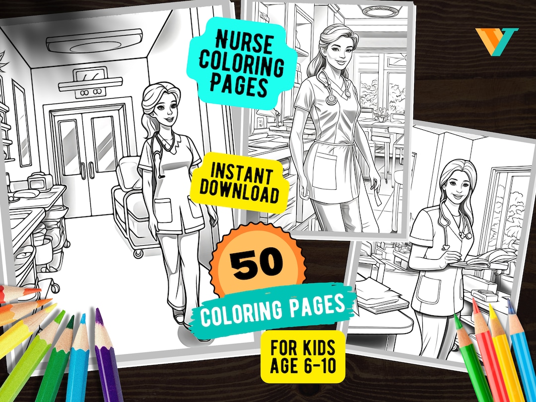 50 Page Nurse Coloring Book Gift V1 Printable PDF, Healthcare Nursing ...