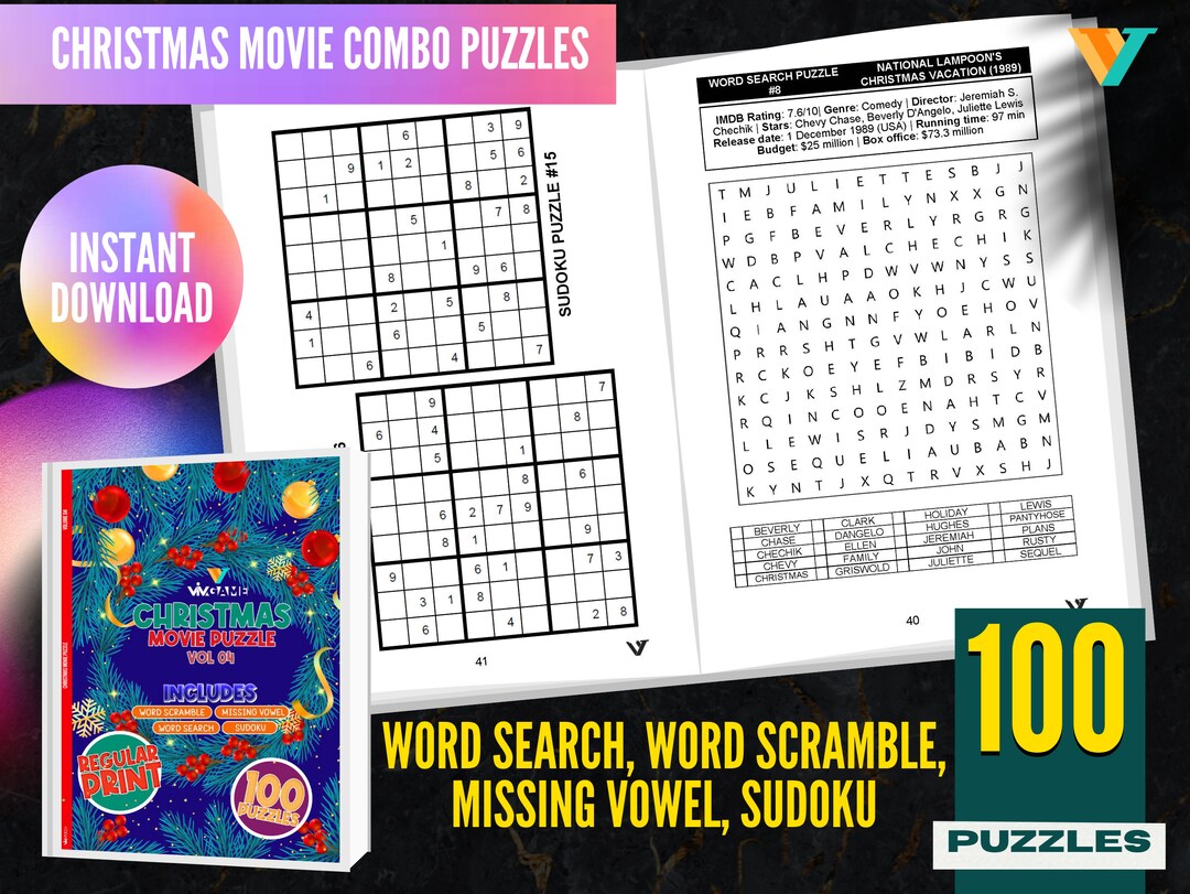 100 Christmas Movie Puzzle Vol. 4, Word Search, Word Scramble, Missing ...