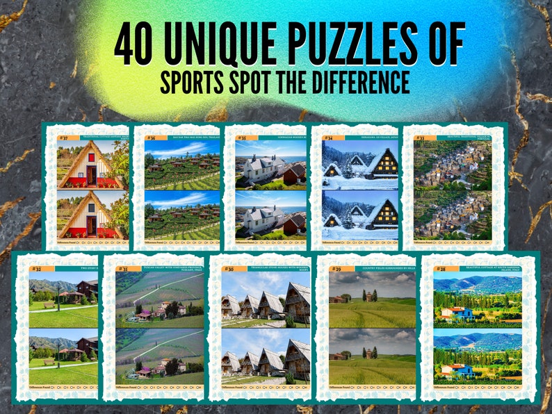 Rural House Spot the Difference Printable PDF Pages, Countryside Find ...