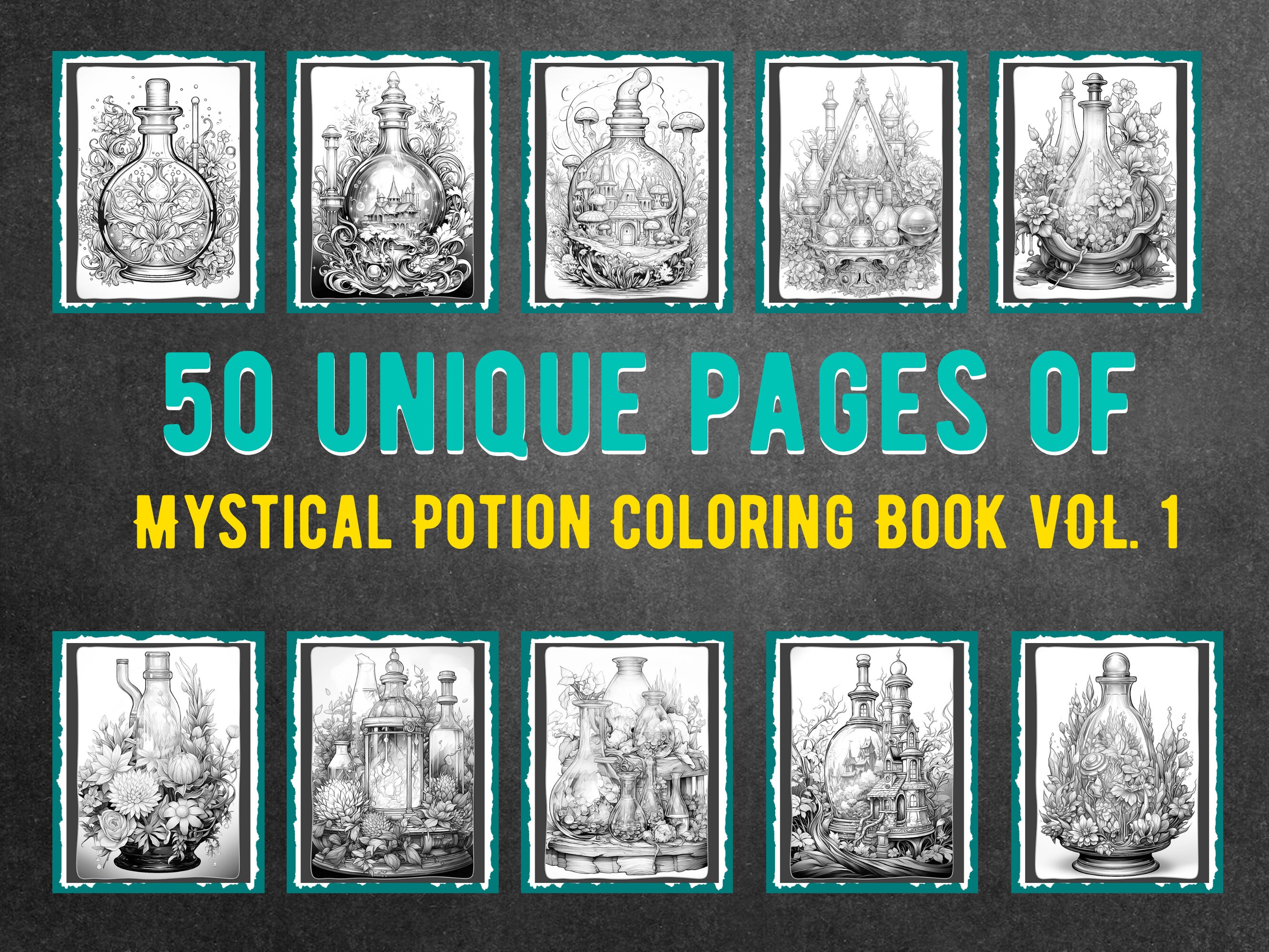 Mystic Magical Potion Bottles Coloring Book, 50 Pages, Instant Download ...