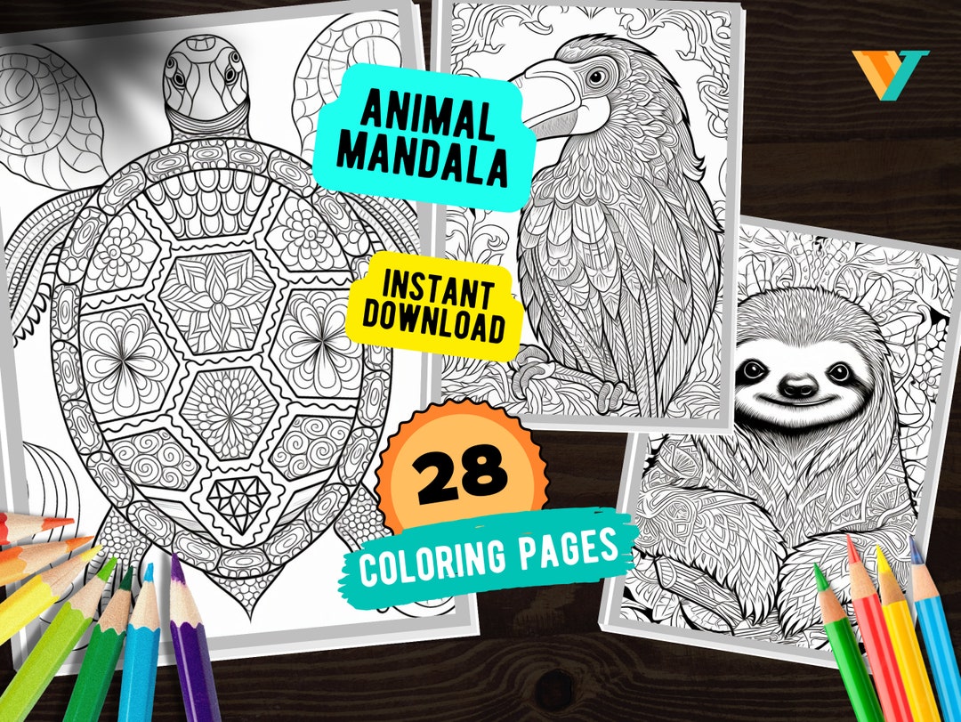 Animal Mandala: 28 Artful Coloring Pages, Animal Coloring Book for ...