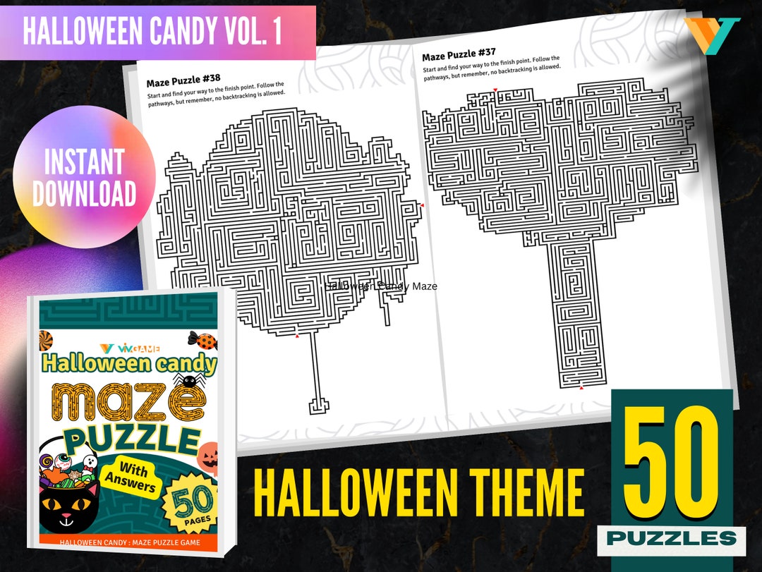 50 Halloween Candy Maze Puzzle With Answer, Instant Download, Printable ...