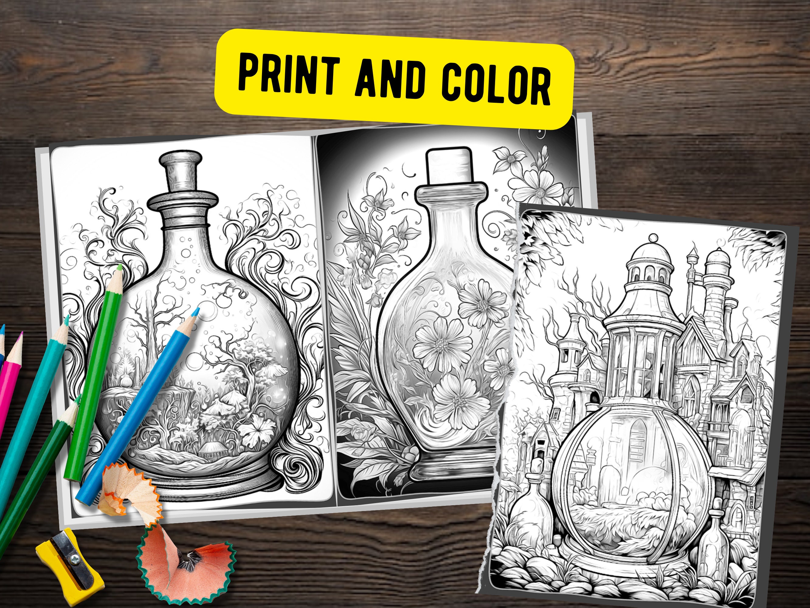 Mystic Magical Potion Bottles Coloring Book, 50 Pages, Instant Download ...
