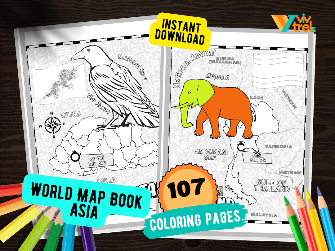 107 Pages Asia World Map Coloring Pages Geography Map Coloring Pages ...