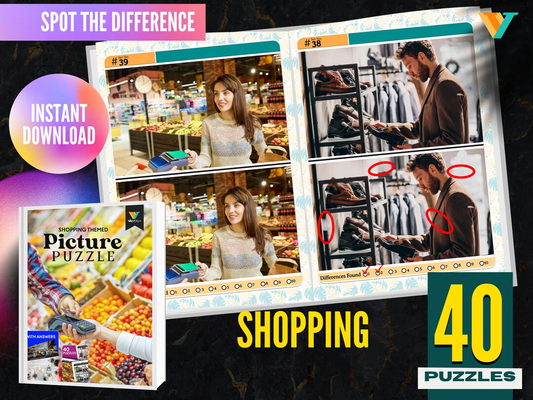 40 Shopping Spot the Difference Printable Pages, Instant Download ...