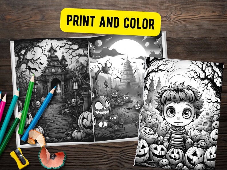 50 Halloween Spooky Coloring Pages for Adult, Instant Download ...