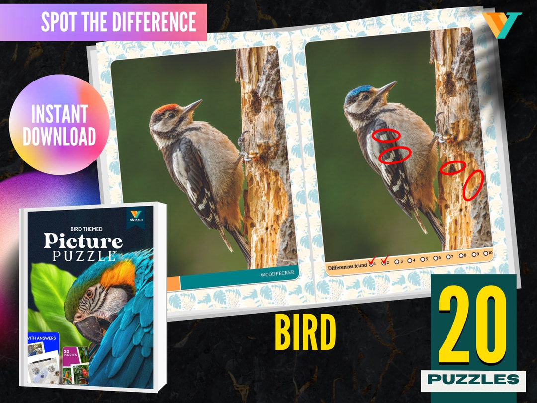 Bird Spot the Difference, Coloring Printable Pages, Love Find the ...