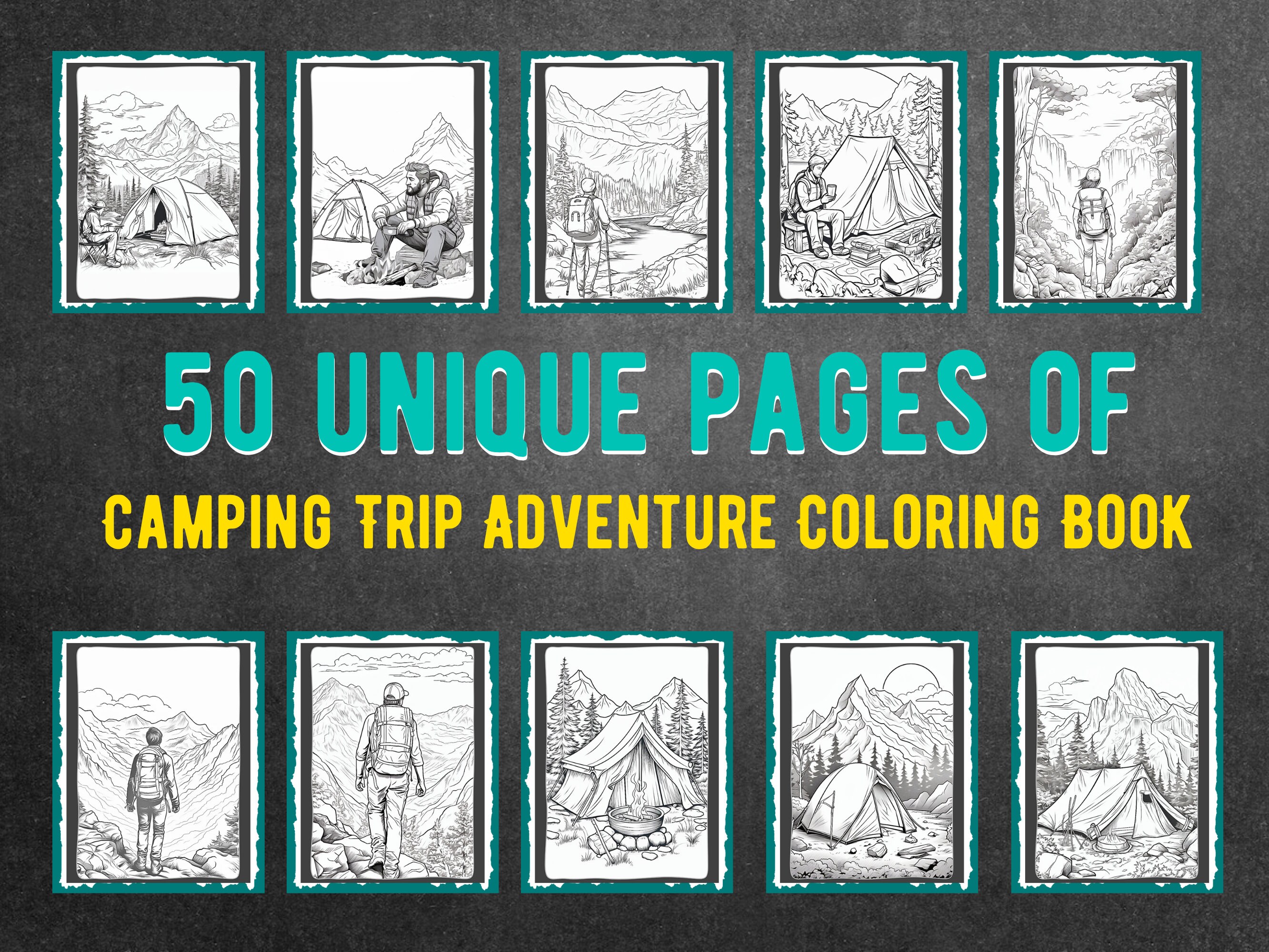 50 Camping Trip Adventure Coloring Pages Printable PDF, Hiking Coloring ...