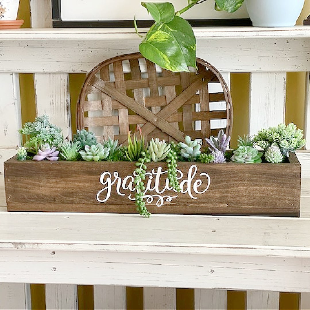Solid Wood Planter, Dark Stain, Table Top Decor, Rustic Farmhouse ...