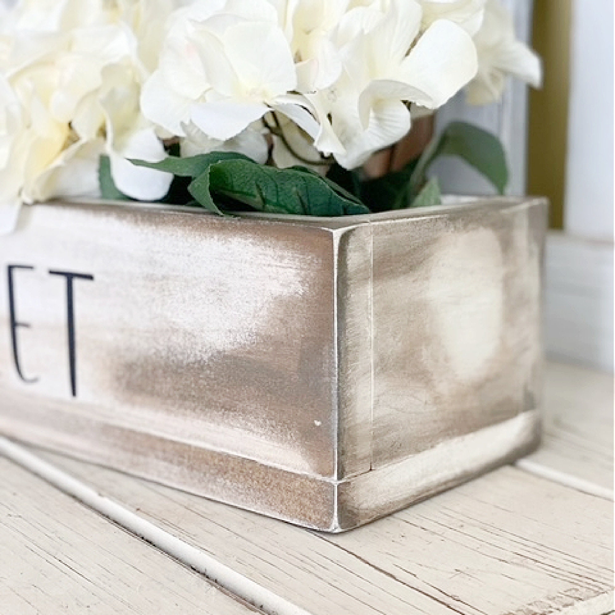 Solid Wood Box Table Top Decor, White Distressed, Planter, Rustic ...