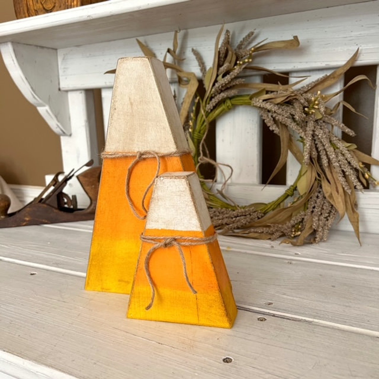 Candy Corn Set Fall Decorations, Rustic, Vintage Style, Made of ...