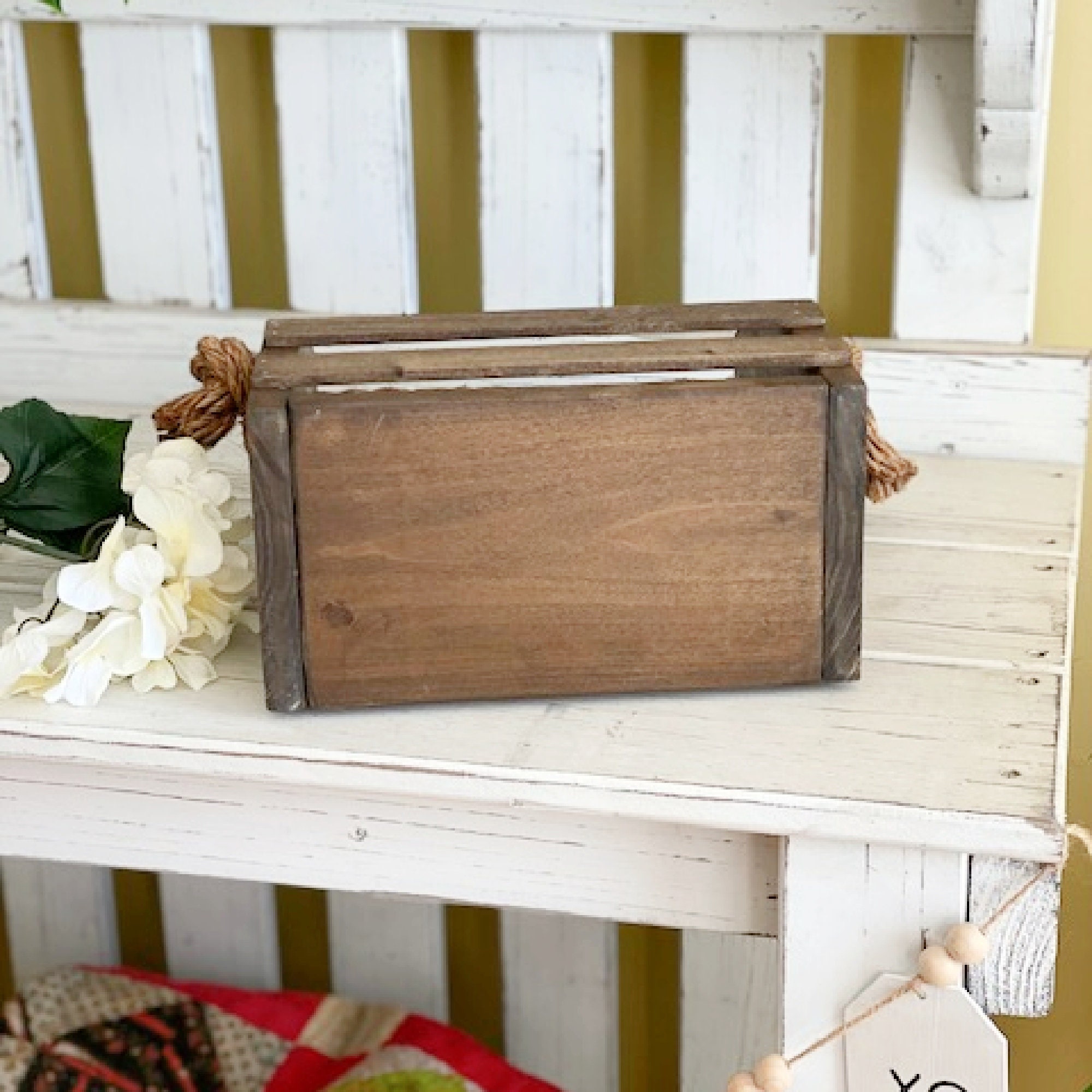 Solid Wood Caddy, Antique Style Tool Box With Rope Handle, Farmhouse ...