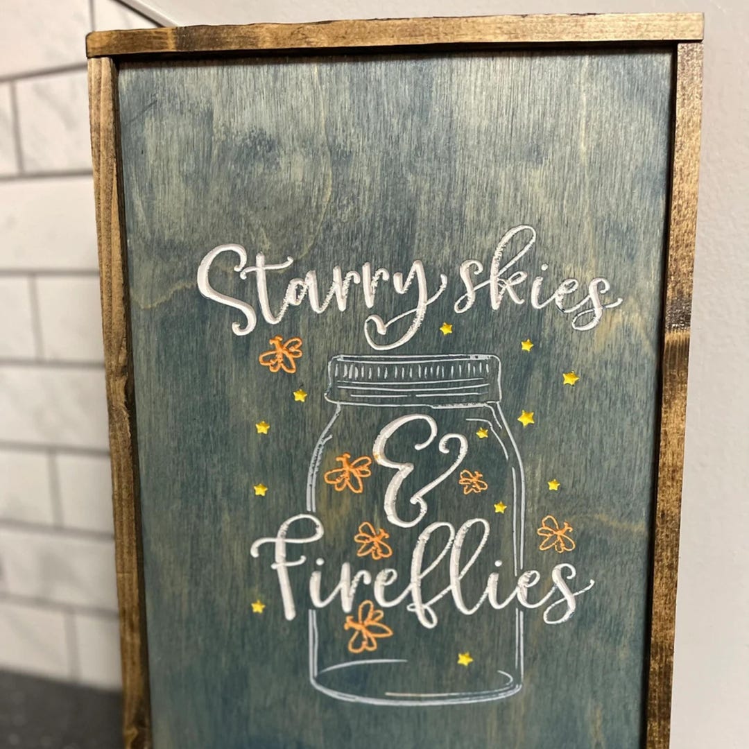 Handcrafted Mason Jar Wood Sign, Starry Skies and Fireflies, Farmhouse ...