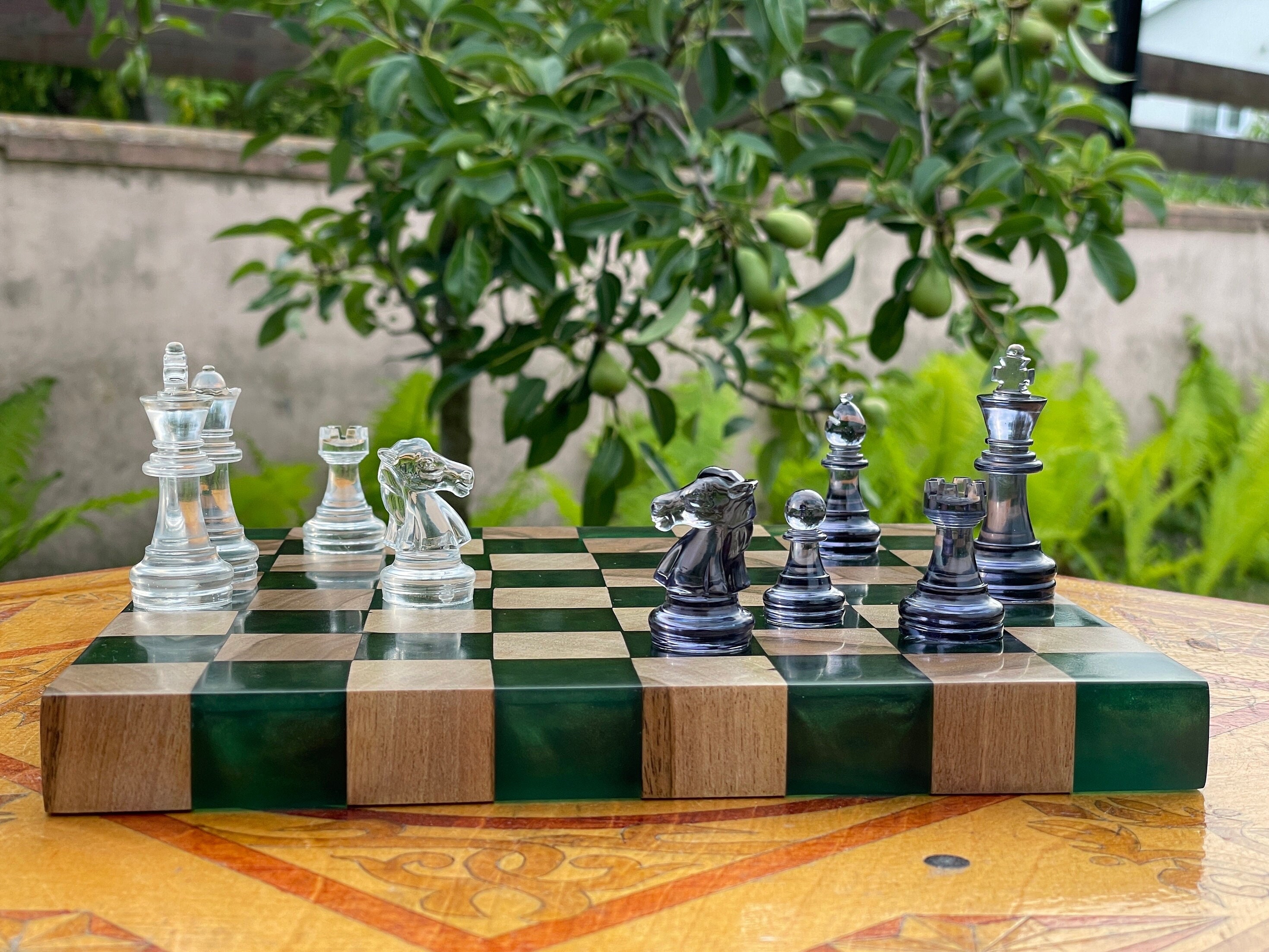 Handmade Walnut Wood & Epoxy Resin Chess Set, Unique Board - Etsy