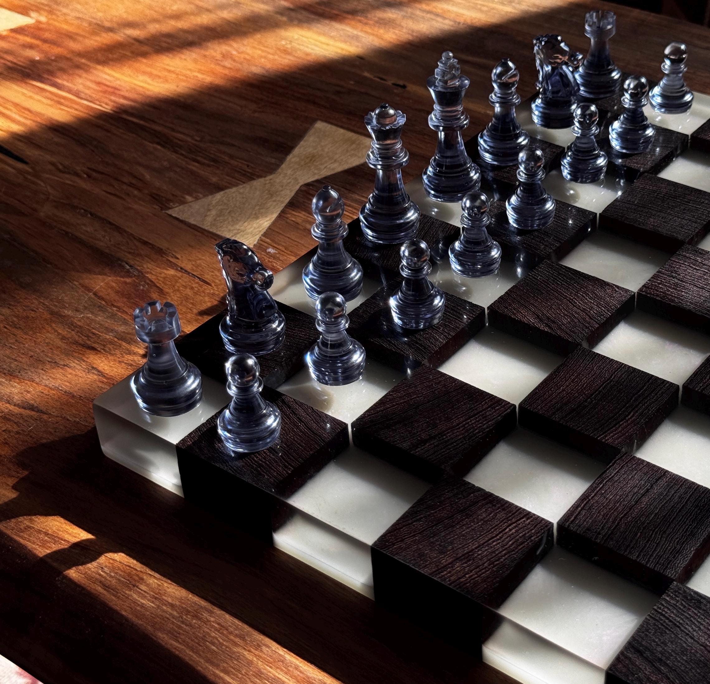 Handmade Walnut Wood & Resin Chess Set, Personalized Board - Etsy