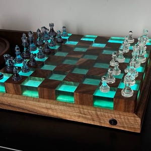 Custom LED Chess Set – Handmade Wood and Epoxy Resin Board ...