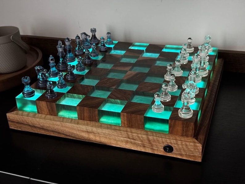 Custom LED Chess Set – Handmade Wood and Epoxy Resin Board ...