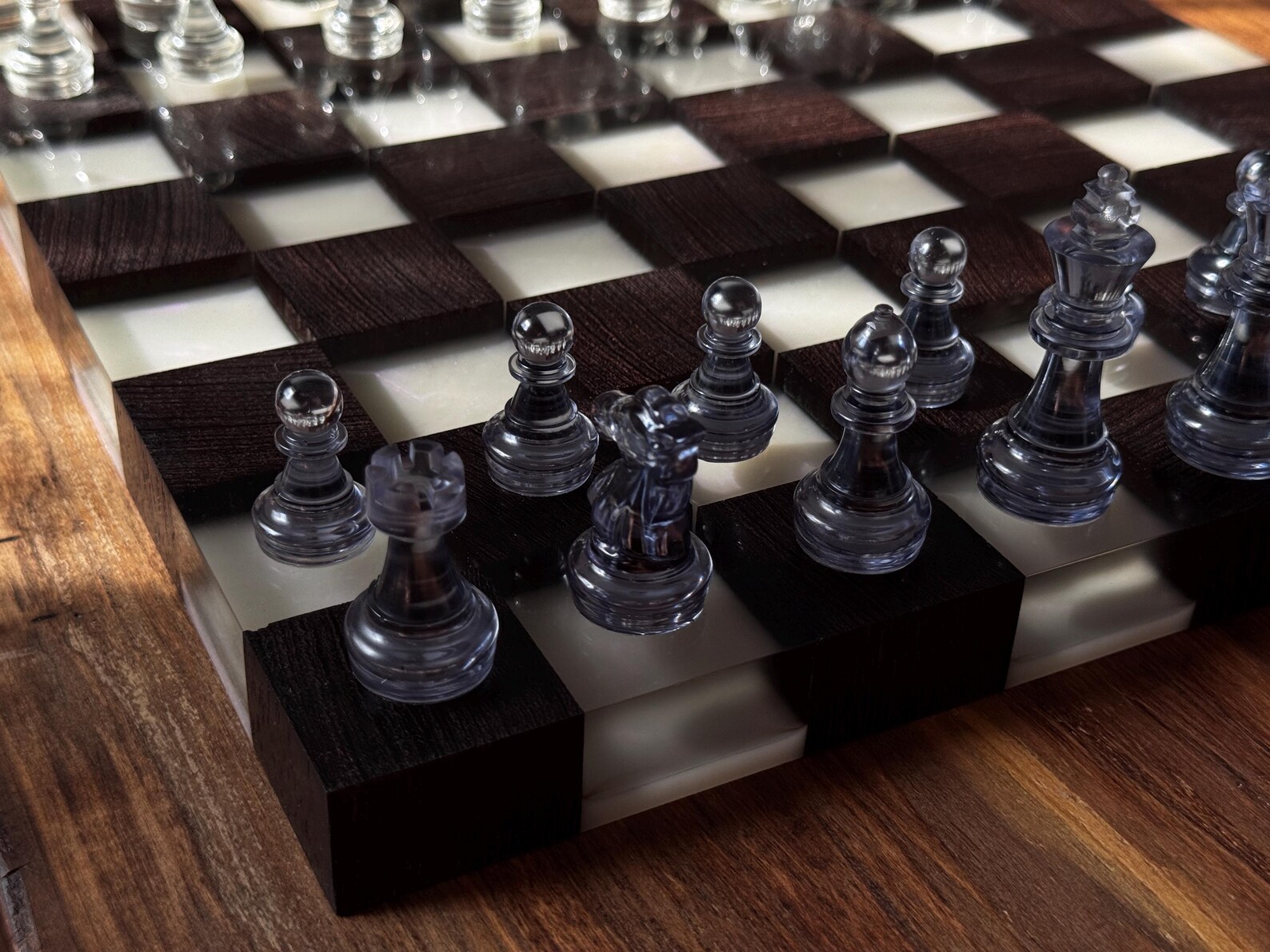 Handmade Walnut Wood & Resin Chess Set, Personalized Board - Etsy