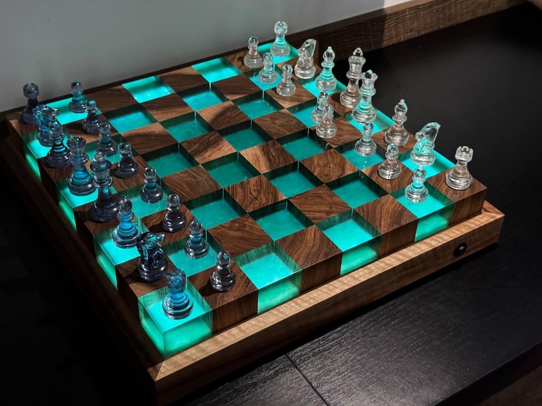 Custom LED Chess Set – Handmade Wood and Epoxy Resin Board ...