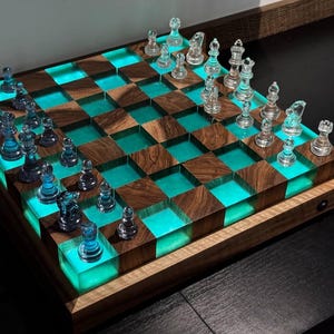 Custom LED Chess Set – Handmade Wood and Epoxy Resin Board ...