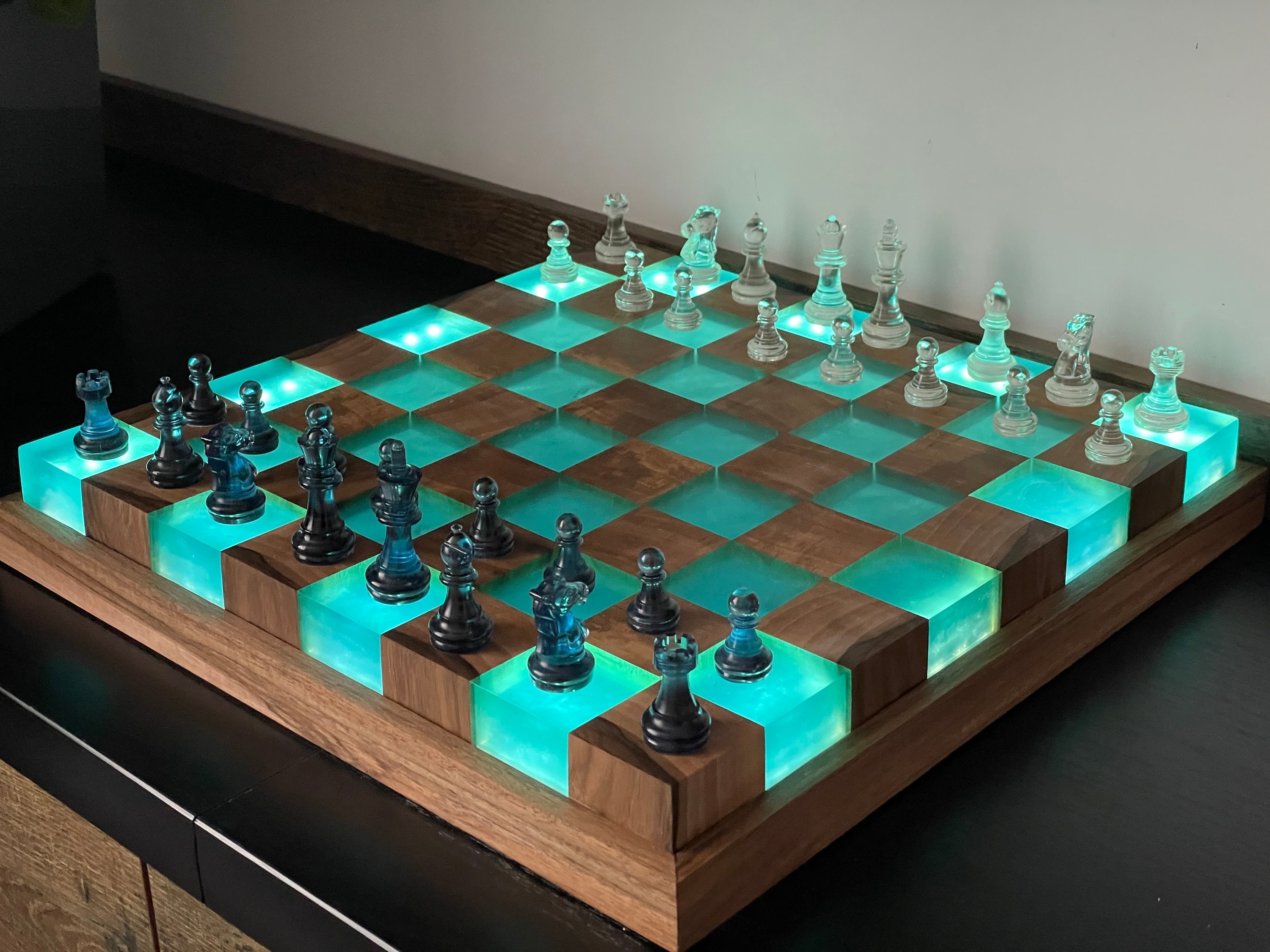 Handmade Large Illuminated Chess Set, Epoxy Resin Chess,unique Chess ...