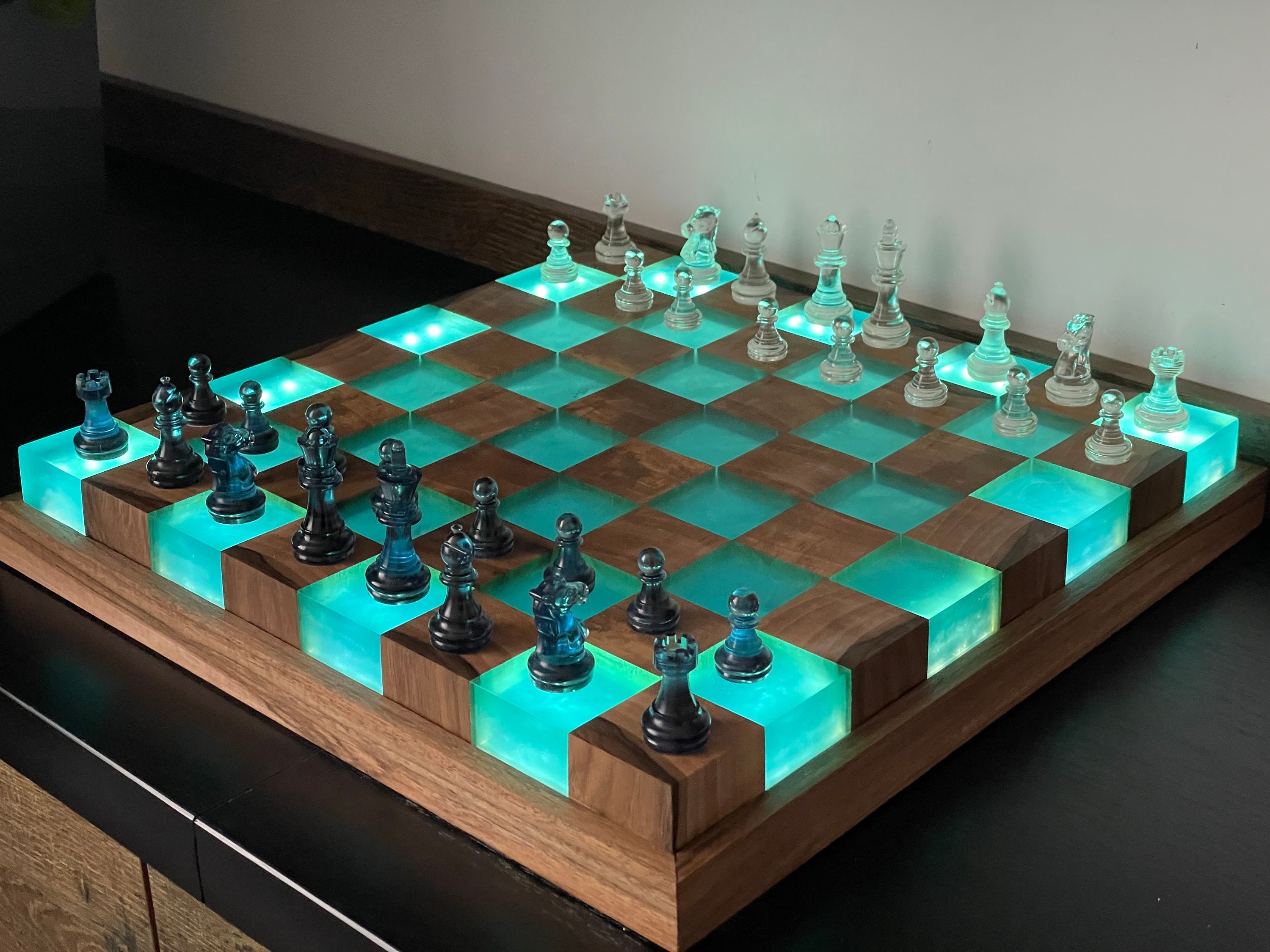 Handmade Large Illuminated Chess Set Epoxy Resin Chess unique Chess Handmade Large Illuminated Chess Set Epoxy Resin Chess unique Chess