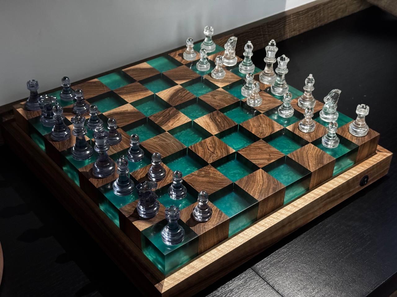 Custom LED Chess Set – Handmade Wood and Epoxy Resin Board ...